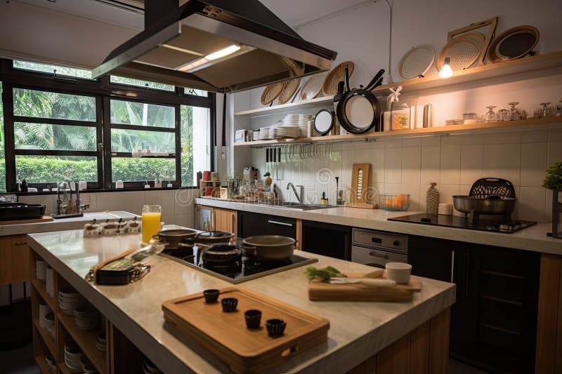 Kitchen, with Sizzling Hot Plate and Professional Cooking Tools, is ...