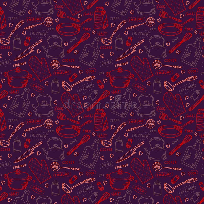 Kitchen Cook Vector Seamless Pattern. Cooking Design Texture in Colors ...