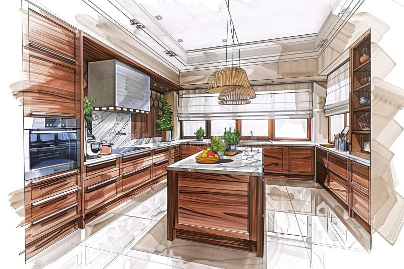 Kitchen Sketch Drawing Design. Ai Generative Stock Photo - Image of idea, diagram: 324628138