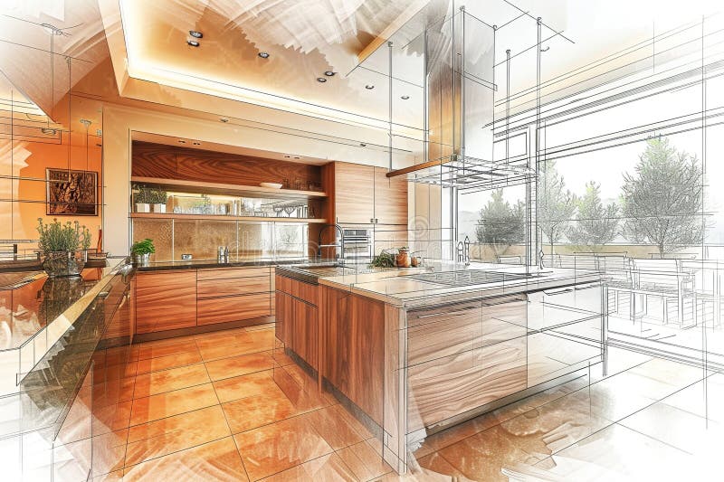 Kitchen Sketch Drawing Design. Ai Generative Stock Photo - Image of ...