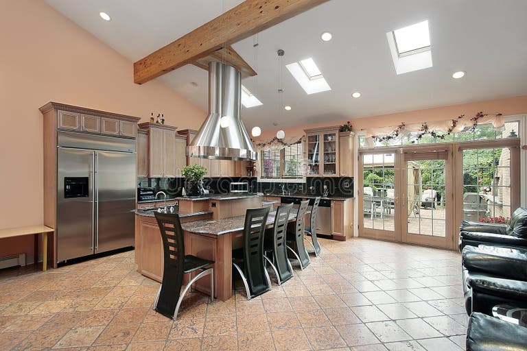 Kitchen with skylights stock image. Image of dinner, residential - 12656817