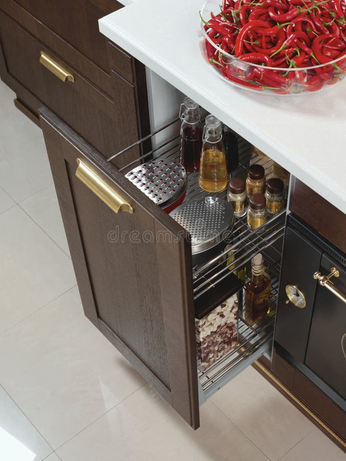 Kitchen Sliding Case with a Set of Spices Stock Image - Image of plates ...