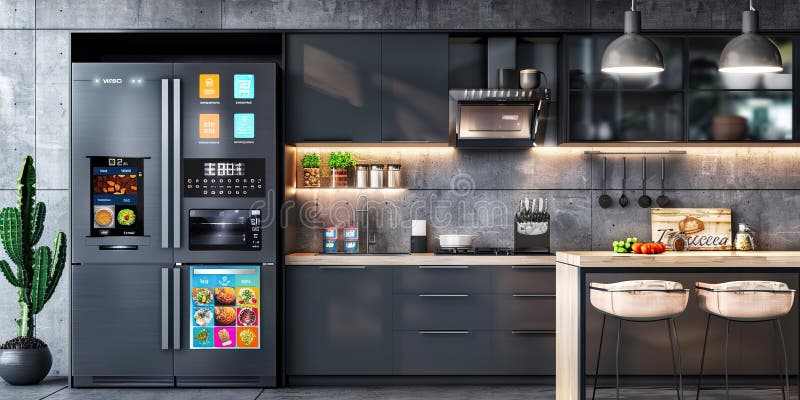 Kitchen with Smart Appliances with Display Screen and a Smart Oven ...