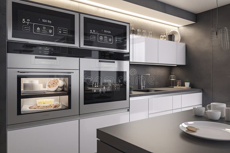 Kitchen with Smart Appliances with a Display Screen and a Smart Oven ...