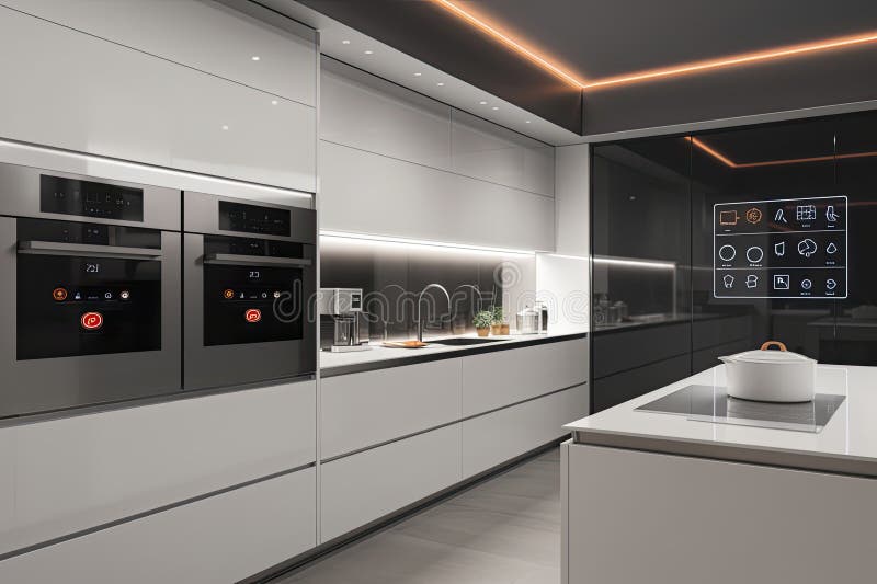 Kitchen with Smart Appliances with a Display Screen and a Smart Oven ...