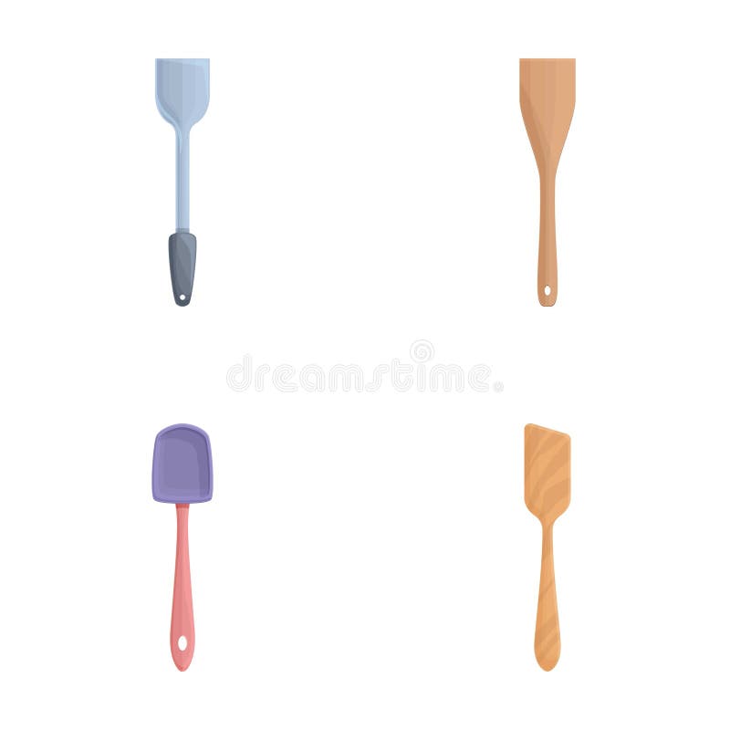 Kitchen Spatula Icons Set Cartoon Vector. Cooking Spatula of Various ...