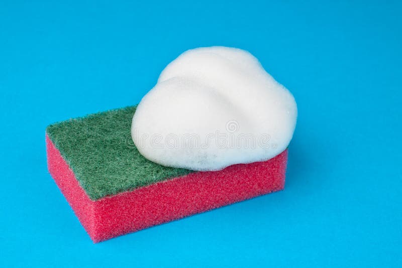 Kitchen Sponge Red with Foam Stock Photo - Image of color, detergent ...