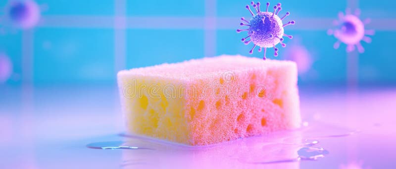 Kitchen Sponge is Shown in Vibrant Setting, Surrounded by Glowing ...