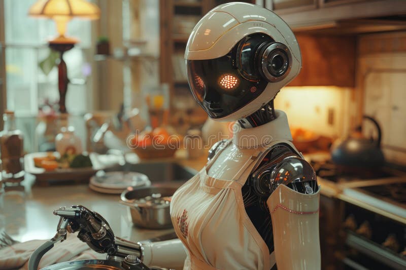Kitchen Staff Female Robot or Women Humanoid Robot Chef Cooking in ...