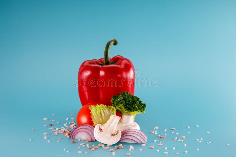 Kitchen Still Life on a Blue Background for the Restaurant Menu2 Stock ...