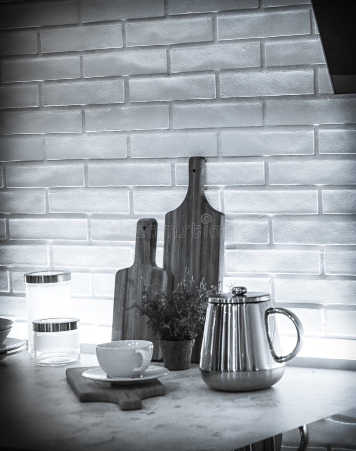 A Kitchen Still Life in Grayscale Stock Photo - Image of object, modern ...