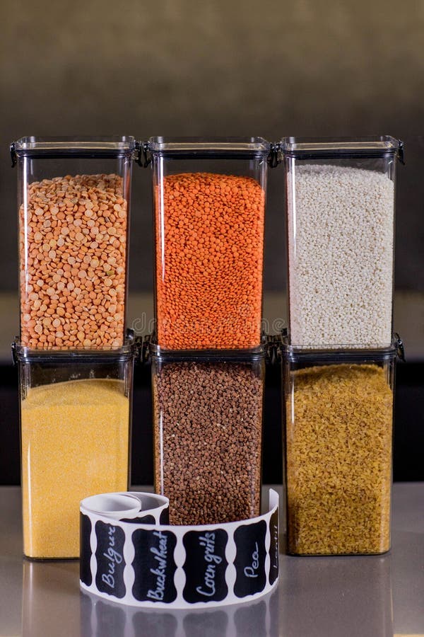 Kitchen Storage Organization Use Plastic Case. Placing and Sorting Food Products into Stock ...