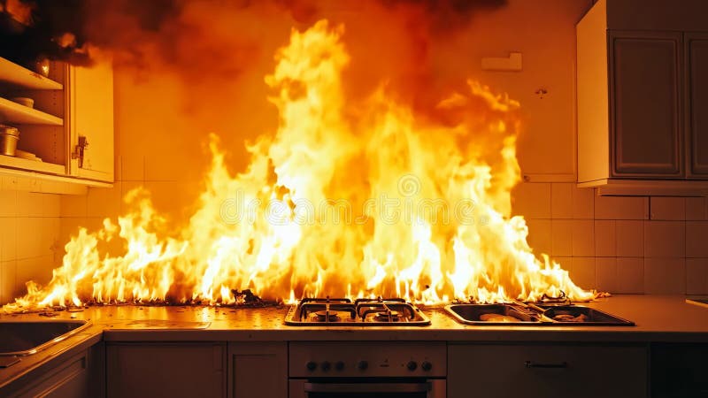 A Kitchen with a Fire Burning in the Middle of it Stock Footage - Video ...