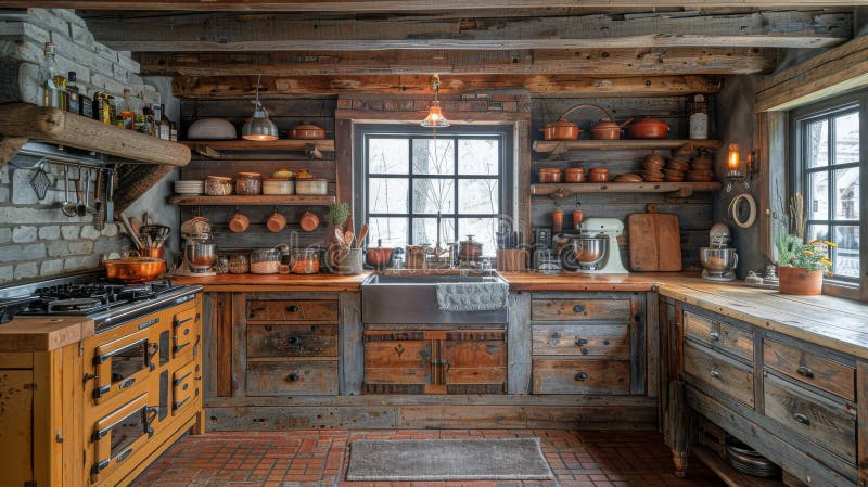 Kitchen with Stove Top Oven Near Window Stock Photo - Image of living ...