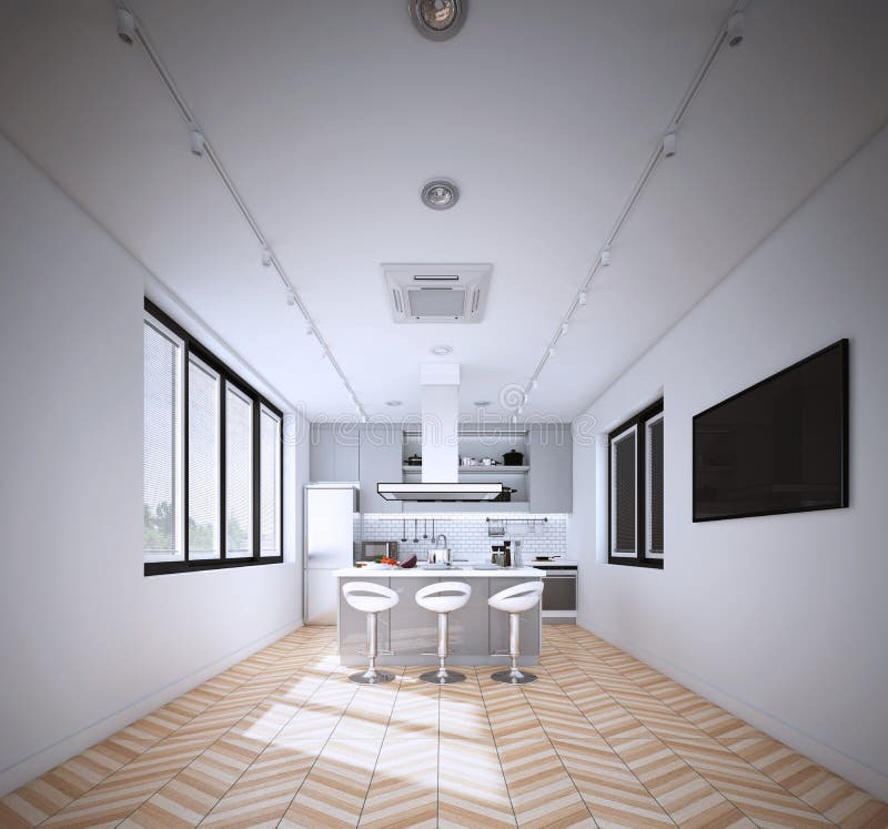Kitchen Studio Design ,interior of Modern Style, 3d Rendering Stock ...