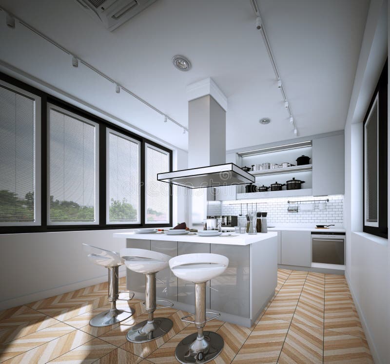 Kitchen Studio Design ,interior of Modern Style, 3d Rendering, Stock ...