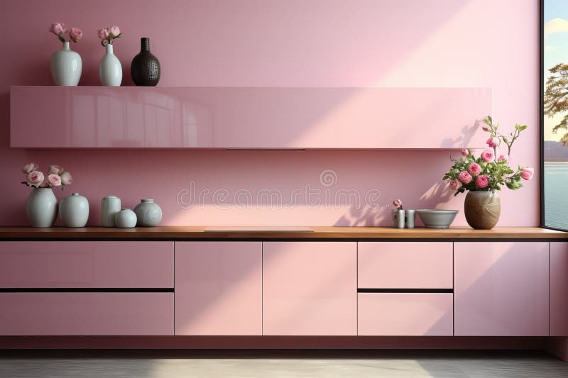 Kitchen-studio in Pink and Gray Colors, Example and Design for the ...