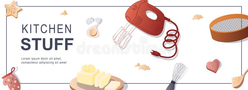 Kitchen Stuff Horizontal Web Banner. Vector Illustration Stock Vector ...