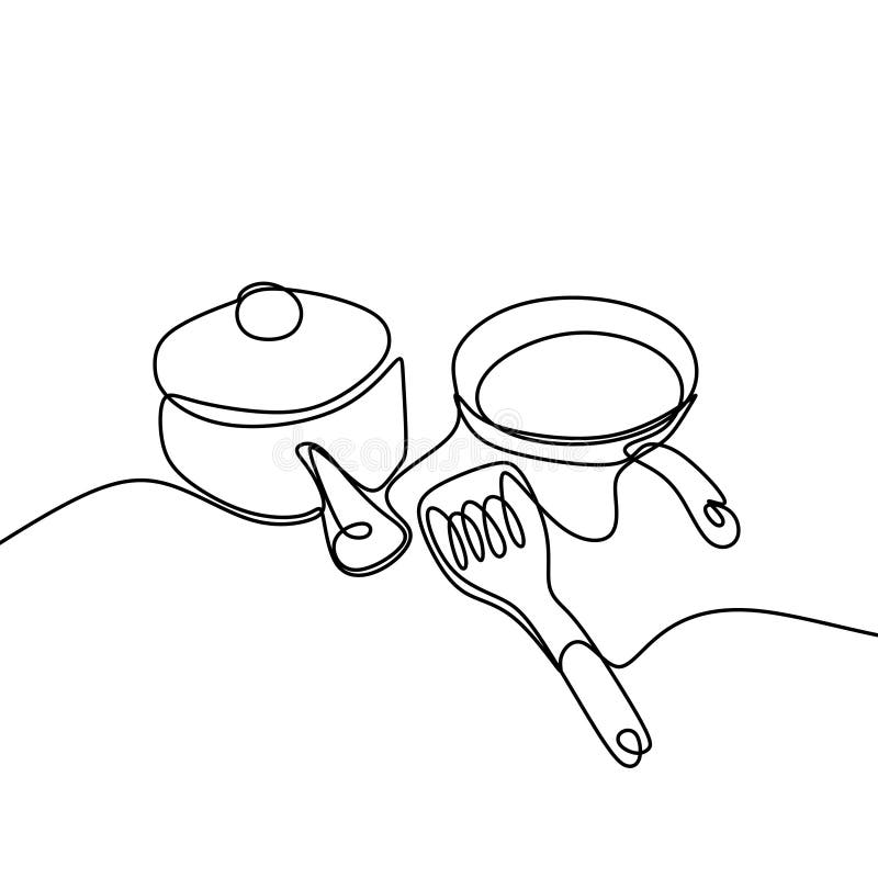 Kitchen Stuff One Line Continuous Drawing Minimalist Design on White ...