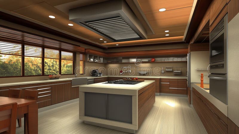 Kitchen with Subtle Ceiling Vent, Modern Design . Stock Photo - Image ...