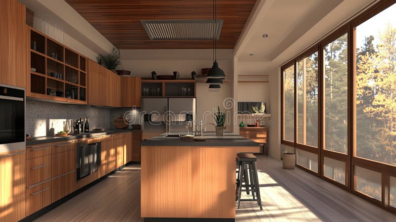 Kitchen with Subtle Ceiling Vent, Modern Design . Stock Image - Image ...