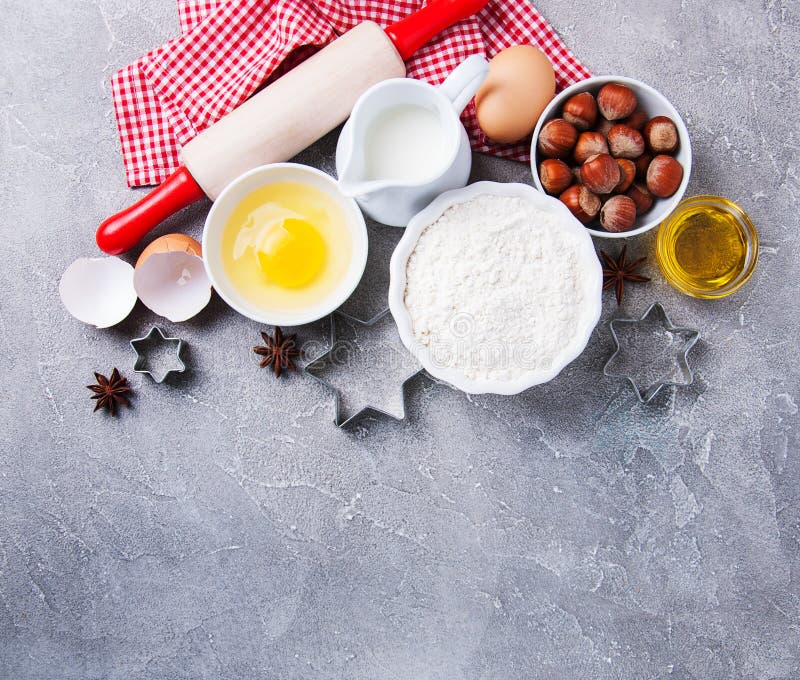 Kitchen Table with Baking Ingredients Stock Image - Image of baking ...