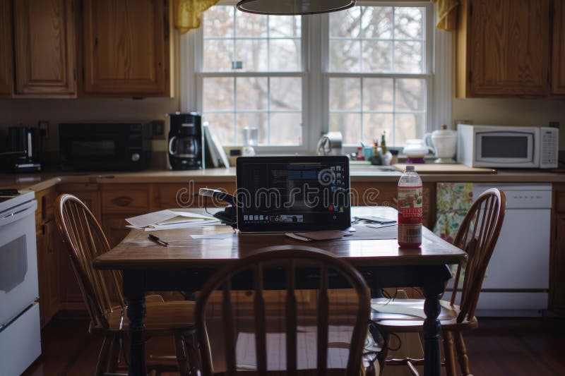 A Kitchen with a Table and Chairs Set Up for Dining, an Empty Kitchen ...