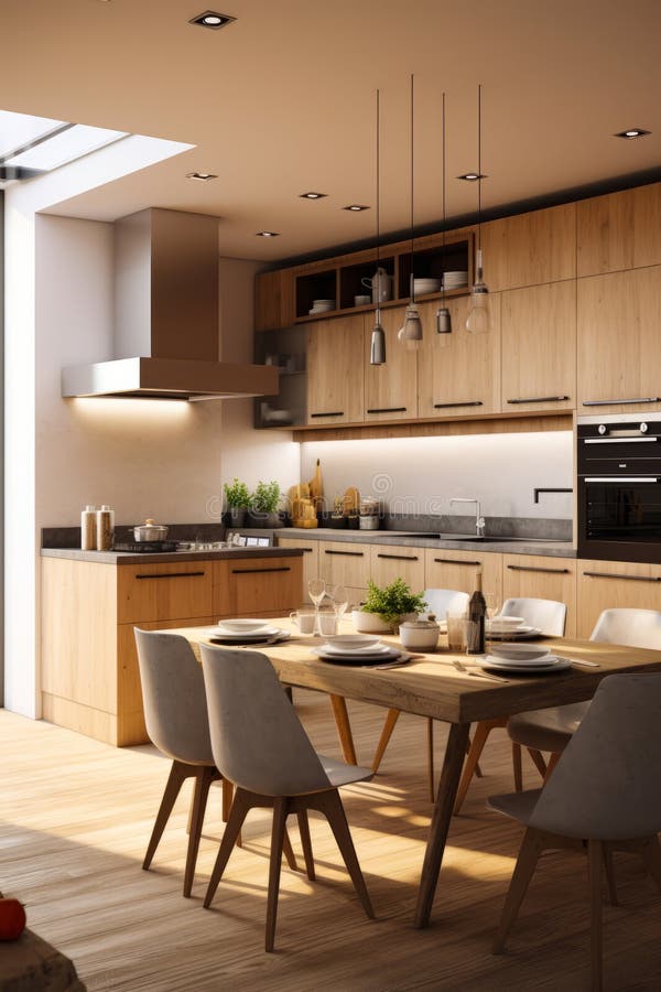 Kitchen with Table and Chairs and Stove and Oven. Generative AI Stock ...