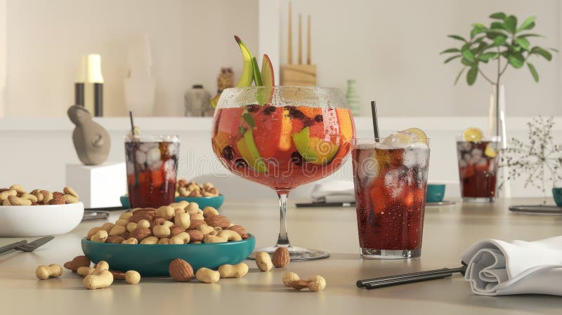 Kitchen Table with Cocktails and Snacks in Modern Interior Stock ...