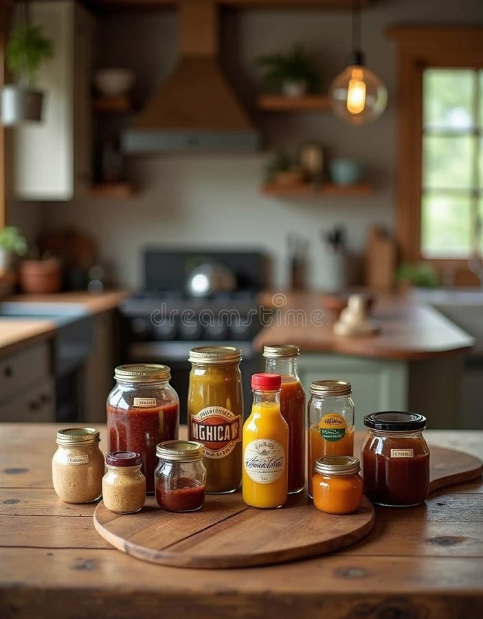 A Colorful Array of Condiment Bottles on the Kitchen Table this Vibrant ...