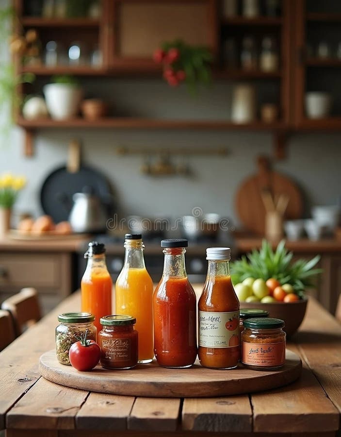A Colorful Array of Condiment Bottles on the Kitchen Table this Vibrant ...