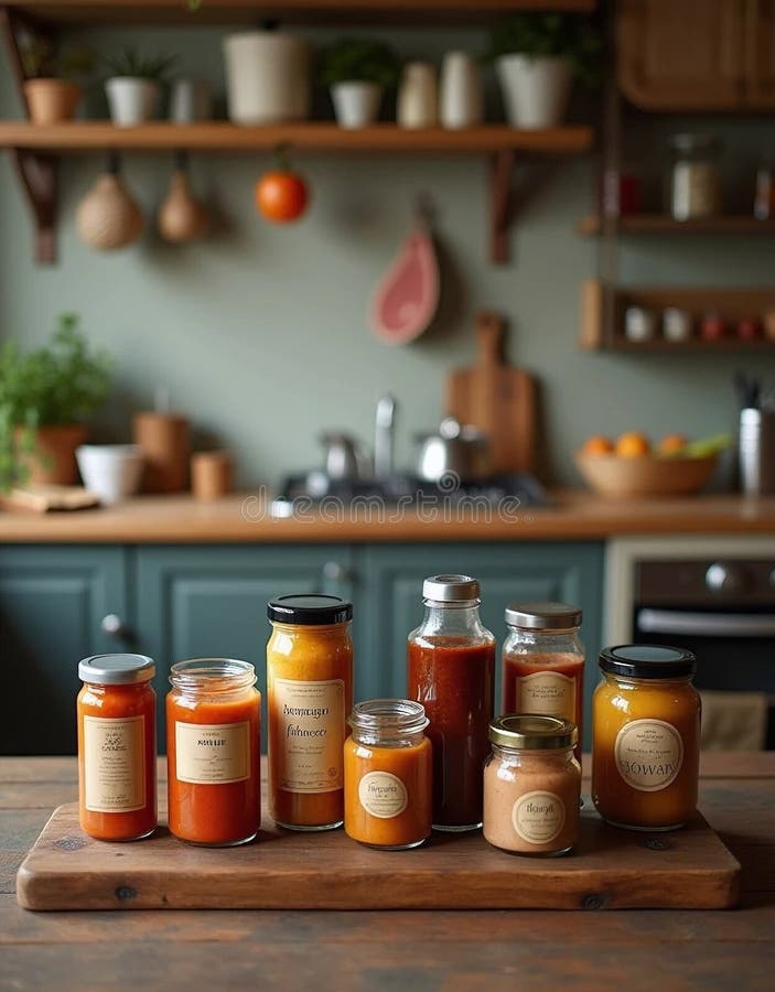 A Colorful Array of Condiment Bottles on the Kitchen Table this Vibrant ...