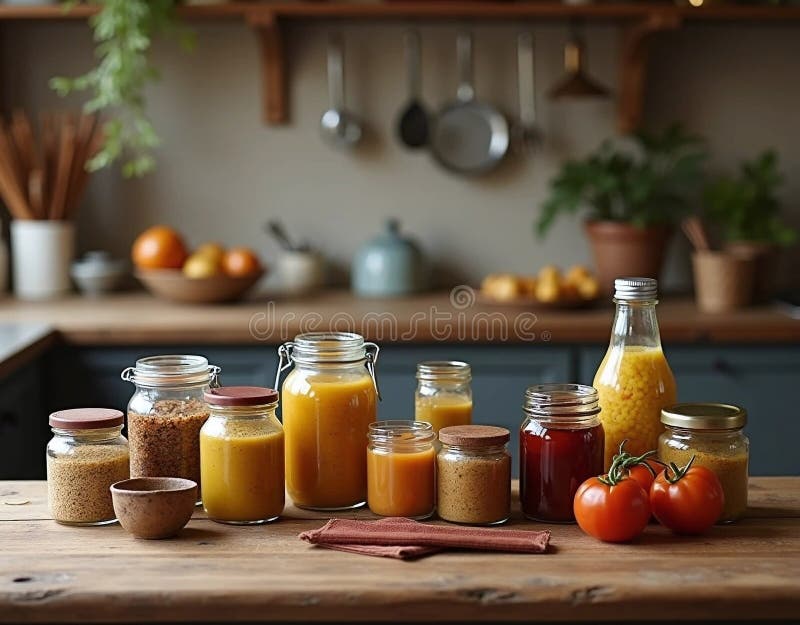 A Colorful Array of Condiment Bottles on the Kitchen Table this Vibrant ...
