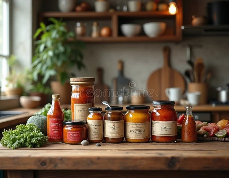 A Colorful Array of Condiment Bottles on the Kitchen Table this Vibrant ...