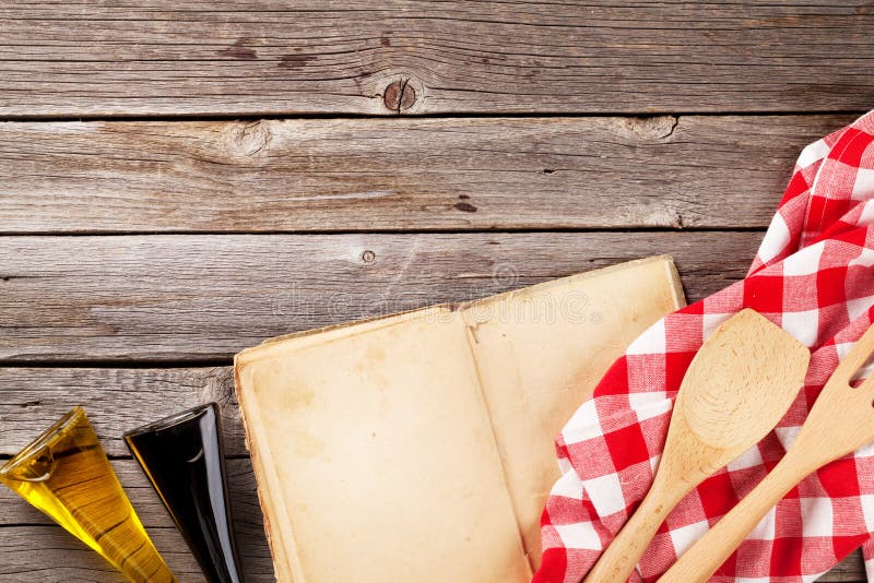 Kitchen Table with Cookbook, Utensils and Ingredients Stock Image ...