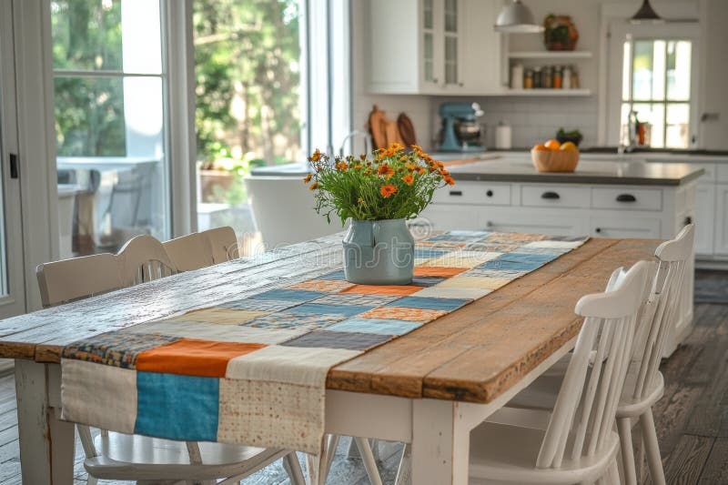 Kitchen Table Decor, a Colorful Table Runner Brightening Up a Plain ...