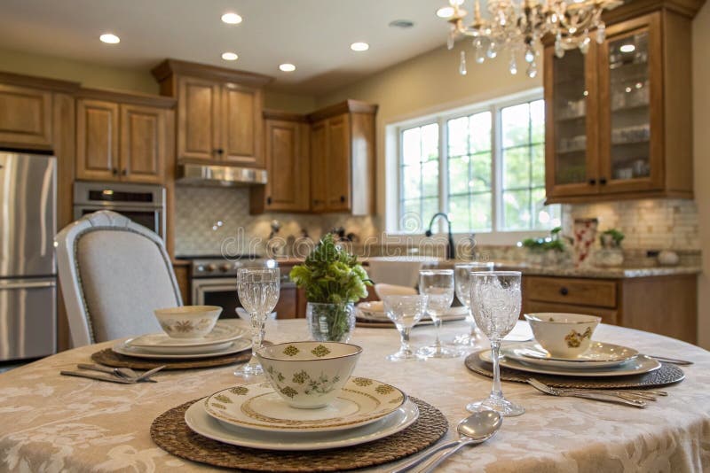 Kitchen Table in Fancy Bright Kitchen Stock Illustration - Illustration ...