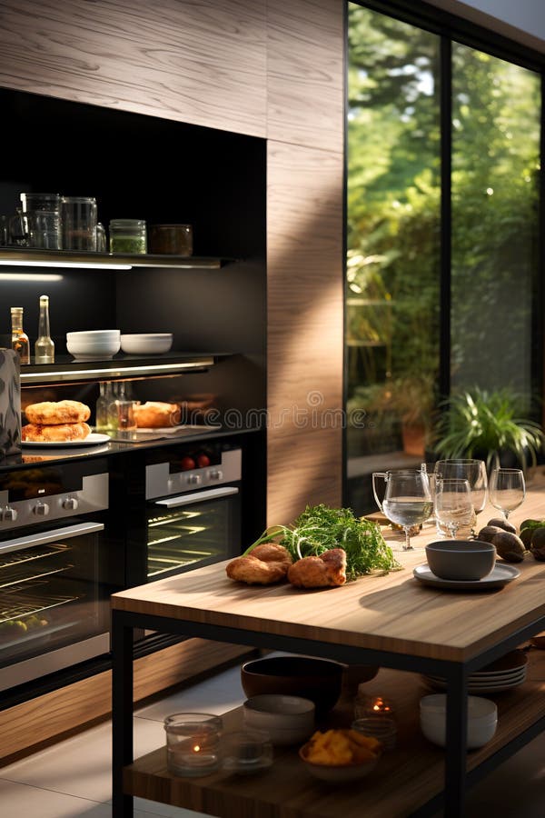 Kitchen with Table with Food and Glasses on it. Generative AI Stock ...