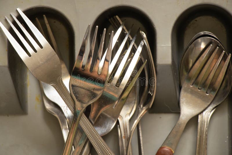 Kitchen Table Forks on the Table Close-up Stock Image - Image of ...