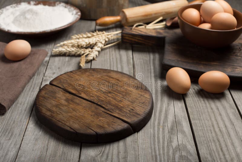 Kitchen Table with Ingredients for Cooking Baking Stock Photo - Image ...