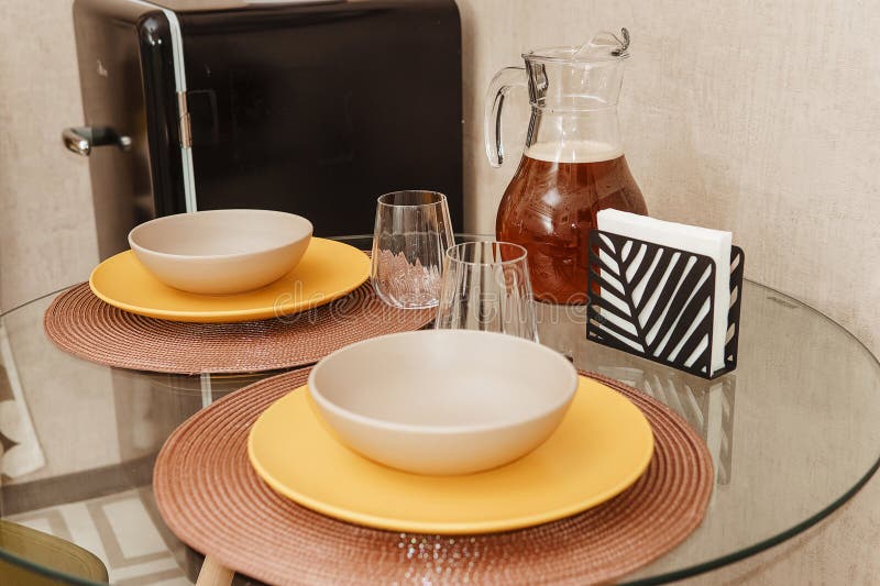 Kitchen Table Setting, Kitchen Interior Details in Natural Tones. Stock ...