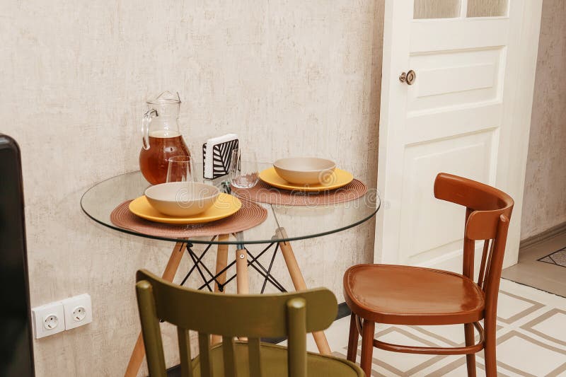 Kitchen Table Setting, Kitchen Interior Details in Natural Tones. Stock ...