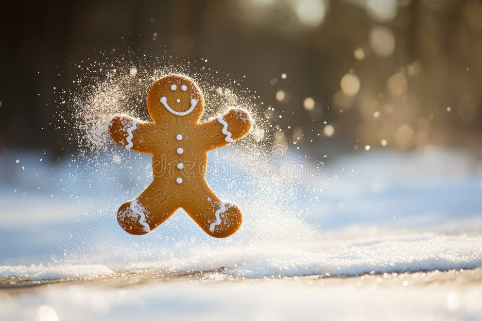 On the Kitchen Table, There is a Happy Gingerbread Man Dancing. Stock ...