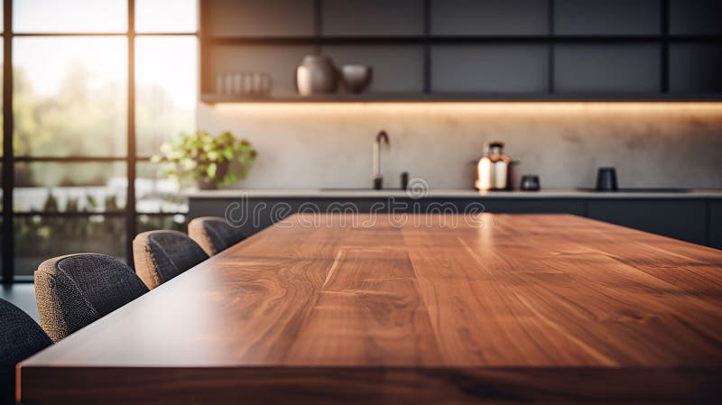 Kitchen Table Top with Blurred Modern Interior. AI Generative Stock ...
