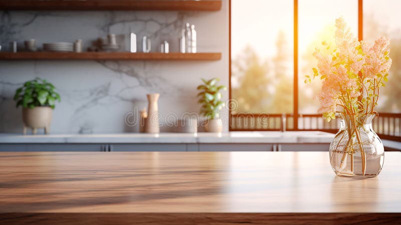 Kitchen Table Top with Blurred Modern Interior. AI Generative Stock ...