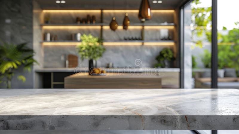 Kitchen Table Top for Product Display with Blurred Modern Interior ...