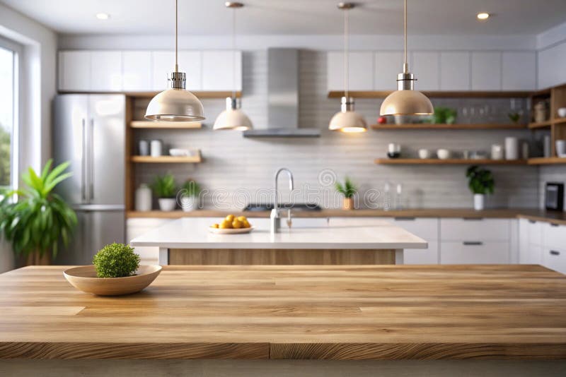 Kitchen Table Top for Product Display with Blurred Modern Interior ...