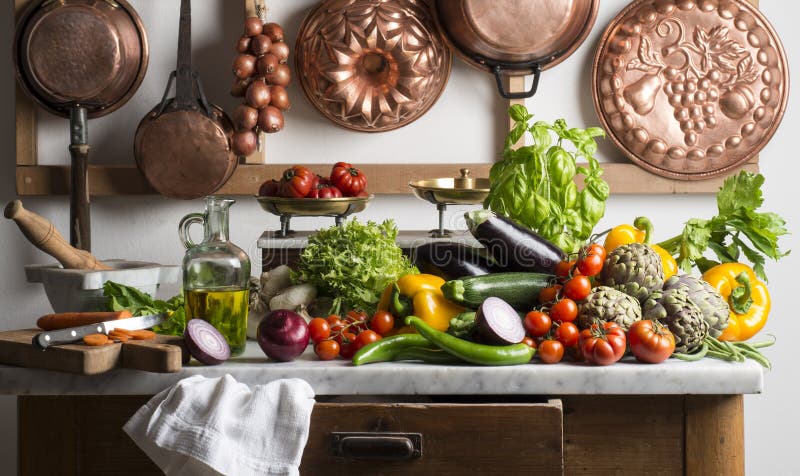 Kitchen table stock photo. Image of still, cooking, vegetarian - 53699010