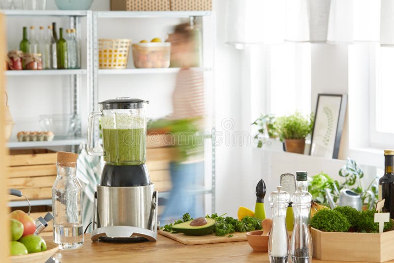 Kitchen Table with Vegetables and Blender Stock Photo - Image of ...