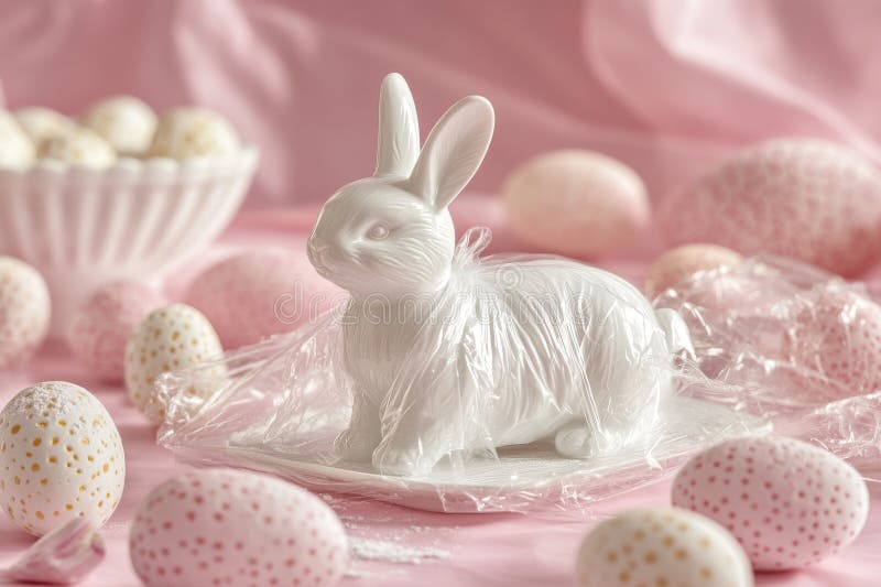 On a Kitchen Table, a White Easter Rabbit Stands on Home-baked Easter ...